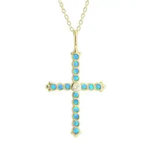 KAMARIA Opal Bezel Cross Necklace - Blue