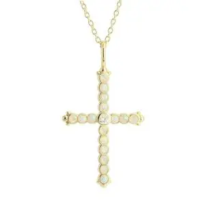 KAMARIA Opal Bezel Cross Necklace - White