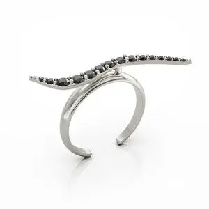 LINDA FIORE Black / Silver Swirl Ring Silver With Black Onyx Cz - Black/silver