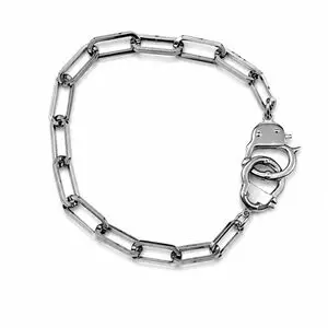 JAGGED HALO JEWELRY Love Bond Handcuff Chain Anklet Stainless Steel Rhodium Plating - Silver