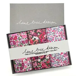 LIME TREE DESIGN Three Hankies Made With Liberty Fabric Tickled - Pink