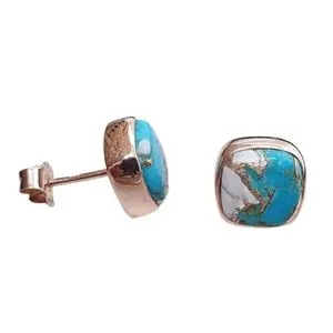 HARFI Rose Gold Vermeil Plated Opal And Turquoise Stud Gemstone Earrings - Pink