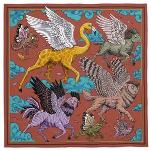 SQUAÏR Le Bestiaire Céleste Mesa Square Silk Scarf - Red