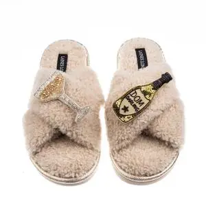 LAINES LONDON Champagne Brooch Slippers - Brown
