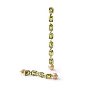 GERMAN KABIRSKI Vera Asymmetric Gold Plated Silver Earrings With Peridot And Pearl