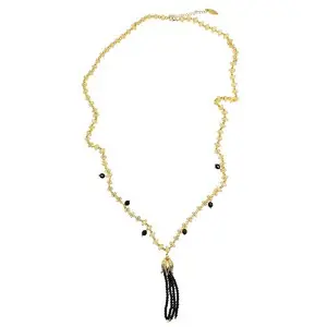 FARRA Obsidian With Tassel Chain Necklace - Black