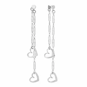 REJECTED HEARTS CLUB Con Amor Heart Charm Dangle Chain Earrings - Silver
