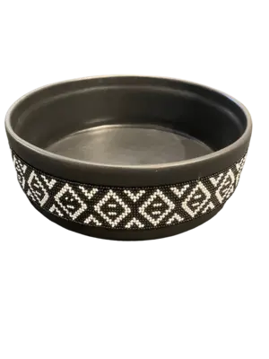 Botanical Boys Black / White Contemporary Ceramic Beaded Bowl - Black/white