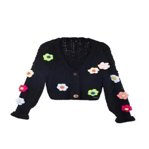 Saachi Appliqué Knit Floral Cardigan