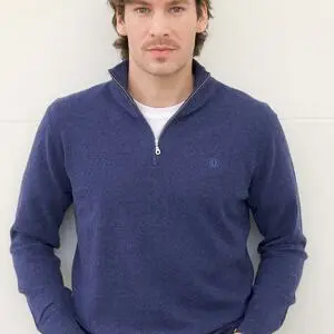 BEL CASHMERE S Cashmere Half-zip Denim Sweater - Blue