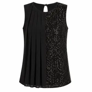NUVV COLLECTION Sequin Pleated Sleevless Blouse