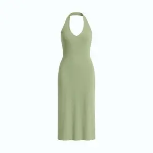 MONLICIA Orion Halter Cotton Midi Dress – Dusty Olive - Green