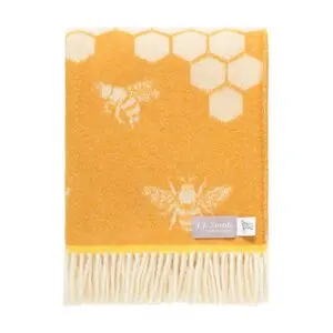 J.J.Textile White / Yellow Bee Wool Throw - White/yellow