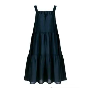 ZENZEE Cotton Linen Gathered Strap Tiered Dress - Blue
