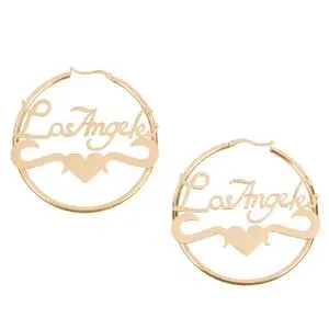 BLACK CAKE City Of Angels Los Angeles Nameplate Hoop Earrings - Gold