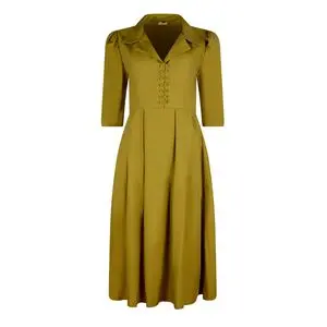 NUMBAT Constance Cotton Coat Collar Midi Dress – Olive - Green