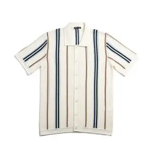 EIGHT X Neutrals/ Fisherman Crochet Short Sleeve Button-up Shirt - Blue/brown