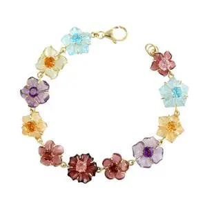 ARTISAN Carved Multi Gemstone Flower Bracelet In 14k Gold - Yellow