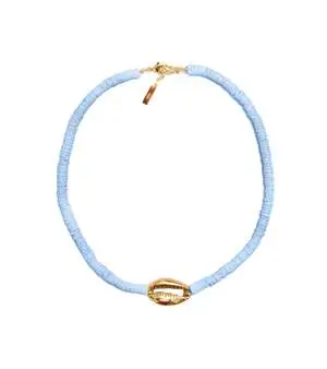 ADRIANA PAPPAS DESIGNS Heishi Gold Shell Necklace Blue - Blue/yellow
