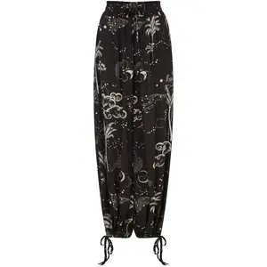 RAFFYA Palm High Waist Palm Print Trouser - Black