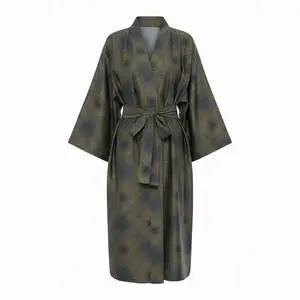 DECOFLUX HOME Brown / Blue Cotton Sateen Kimono Robe Mirage Gold - Brown/blue