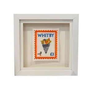 LILLY LOVES Whitby, England Inspired Postage Stamp Wall Art - Orange