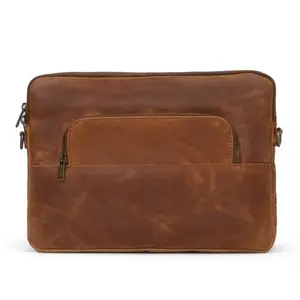 HIDES LEATHER CO. Classic Leather Laptop Sleeve, Messenger Organizer For Macbook - Brown