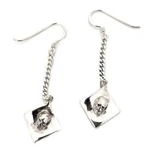 TG-JEWELLERY BY TAMARA GERVASIO Sterling Skull Dangle Earrings – Handmade Gothic Style - Silver