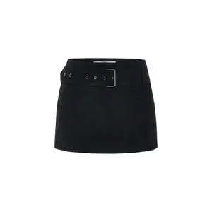MAISON SEL Embroidered Mini Suede Skirt - Black