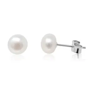 KIRI & BELLE Mae Sterling Button Pearl Earrings - Silver