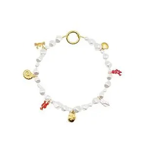 CAFIDE Coral Dog Charm Necklace, Sira - White
