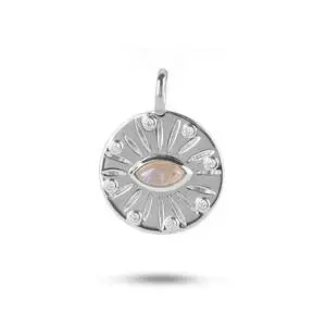 ZOHREH Labradorite & White Sapphire Eye Coin Pendant Sterling - Silver