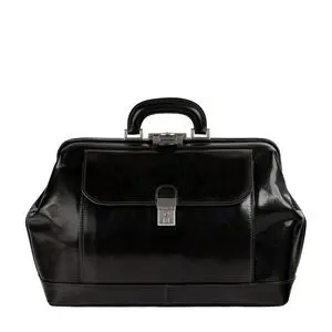 TIME RESISTANCE Italian Leather Doctor Bag Hamlet - Black