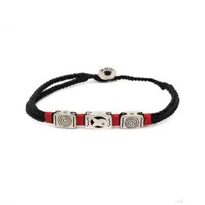 EBRU JEWELRY Black / Red / Silver Sterling Silver Fish & Soul Black Woven Striking Hope Bracelet Black - Black/red/silver