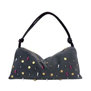 HILO DE MAR Velvet Bag With Charms Handmade - Grey