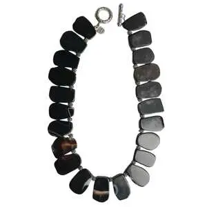 AMY DELSON JEWELRY Black / Silver Veronica Black Agate Tab Toggle Necklace