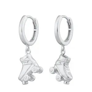 LILY CHARMED Sterling Roller Skate Charm Hoop Earrings - Silver