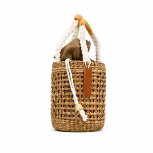 SILK AND BEARS Neutrals Lotus Mini Bucket Bag – Handwoven Water Hyacinth - Black