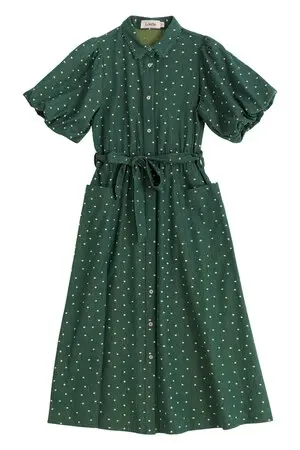 LOUCHE Lola Flower Dot Print Balloon Sleeve Shirt Dress - Green