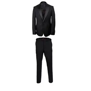 DAVID WEJ Alfredo Dress Single Breasted Satin Peak Lapel Tuxedo Set - Black