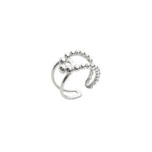 SPERO LONDON Beaded Intercepting Circle Sterling Adjustable Ring - Silver