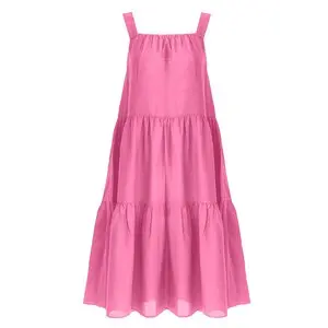 ZENZEE Cotton Linen Tiered Strap Dress - Pink