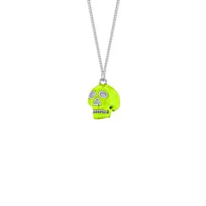 TRUE ROCKS Silver / Green Mini Skull Pendant Neon Lime Green Enamel & Sterling Silver - Silver/green