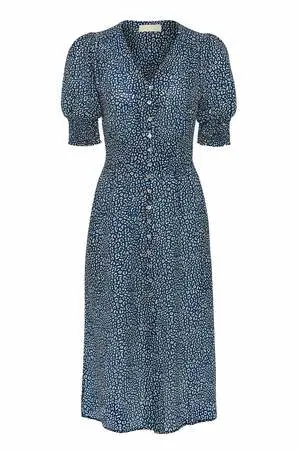 GUINEA Silk Summer Dress Navy Abstract Leopard Print - Blue