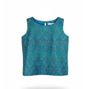 STOVARIA Embroidered Pure Tussar Silk Sleeveless Top With Wooden Button - Green
