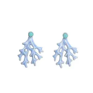 THE PINK REEF Mini Coral Earring In Pearl Sea - Blue
