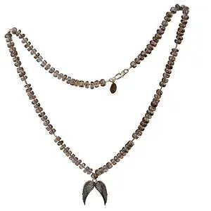 AMONTA Brown / Silver Smoky Quartz Angel Wings Silver Necklace - Brown/silver
