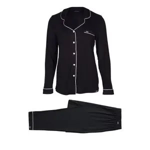 PRETTY YOU Bamboo Long Sleeved Trouser Pyjama Set - Black