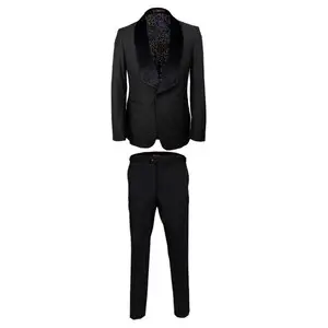 DAVID WEJ Alfredo Single Breasted Velvet Shawl Lapel Tuxedo Set - Black
