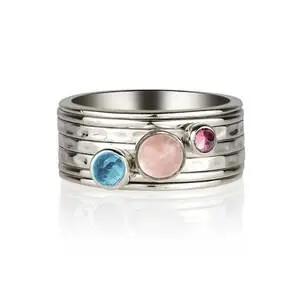 CHARLOTTE'S WEB JEWELLERY Ibiza Sunset Spinning Ring Swiss Blue Topaz, Rose Quartz & Rhodolite Garnet - Silver
